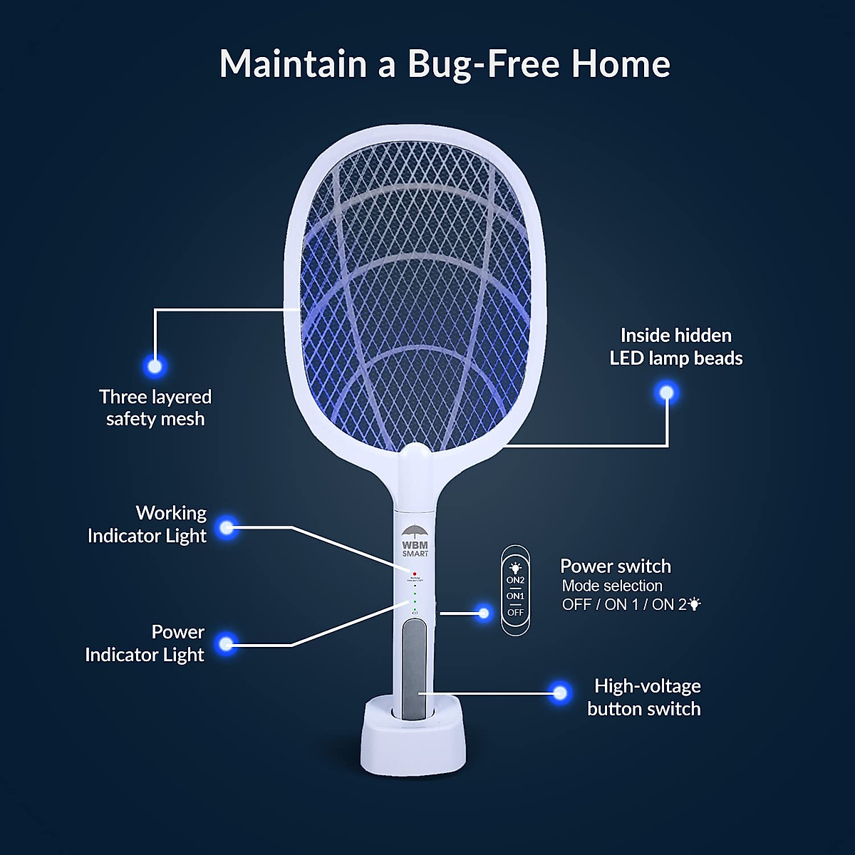 Himalayan Glow Electric Bug Zapper, Instant Fly Swatter Rechargeable Racket, Mosquito Repellent 3,000 Volt, USB Charging Fly Zapper for Indoor & Outdoor