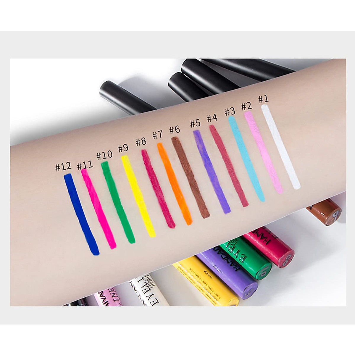 BestLand 12 Colors Matte Liquid Eyeliner Set Rainbow Colorful Neon Eyeliner Pencil Pigmented Waterproof Smudgeproof Long Lasting Gel Eye Liner Christmas Makeup Gift Kit for Women (Set A)