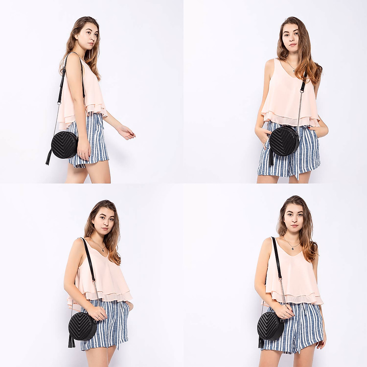 Crossbody Bags for Women Round Purse Quilted purse, Faux Leather, with Tassel