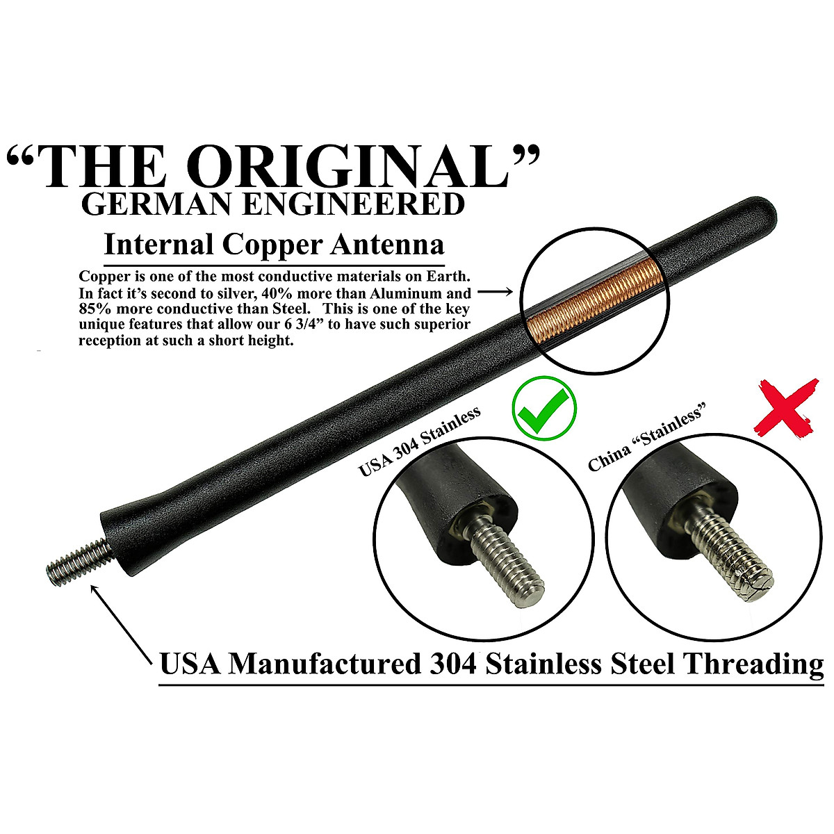 AntennaMastsRus - The Original 6 3/4 Inch is Compatible with Toyota Sequoia (2001-2009) - Car Wash Proof Short Rubber Antenna - Internal Copper Coil - Premium Reception - German Engineered