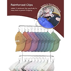 Gumilyo Stainless Steel Hat Hanger for Closet with 30 Heavy Duty Clips, Fits All Caps, Silver