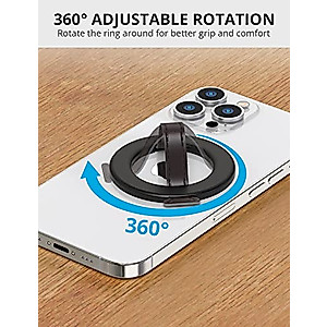 SUPMEGA Magnetic Phone Grip for MagSafe, Grip & Stand with Collapsible Leather Finger Loop, Magnetic Phone Ring Holder only for iPhone 15 Pro Max, iPhone 15 Pro, iPhone 14 Pro Max, 13 and 12 Series