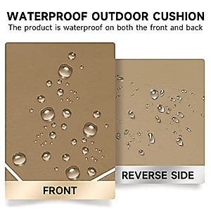 PNP FKJP 2 Pack Outdoor Chair Cushion 20" X 20" X 4", Waterproof Outdoor Seat Cushions with Non-Skid Ties, Khaki (Cushion + Cover)