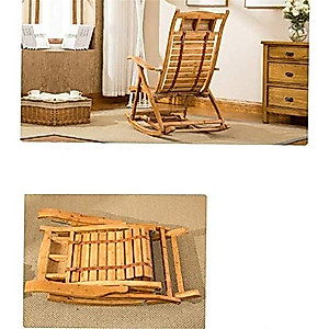 XZGDEN Lightweight Camping Chairs Garden Loungers Folding Chair Solid Wood Rocking Chair with Foot Massage and Cotton Pad, 5-Speed Adjustment, Indoor and Outdoor Use (Color : Wood Color)