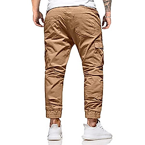 Uni Clau Mens Fashion Cargo Pants Athletic Joggers Pants Chino Trousers Sweatpants Khaki