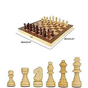 3 in 1 Wooden Chess Set, Folding Board Chess International Checkers Portable Chessboard Game Board Set (29*29cm)
