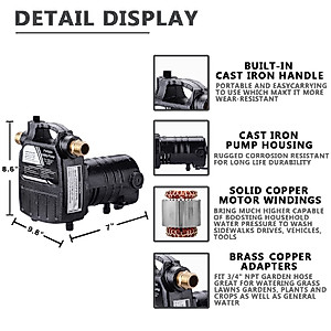 EXTRAUP 115Volt 1/2HP 1500 GPH Heavy Duty High Pressure Cast Iron Casing Water Transfer Utility Pump With Brass Connectors and Suction Strainer