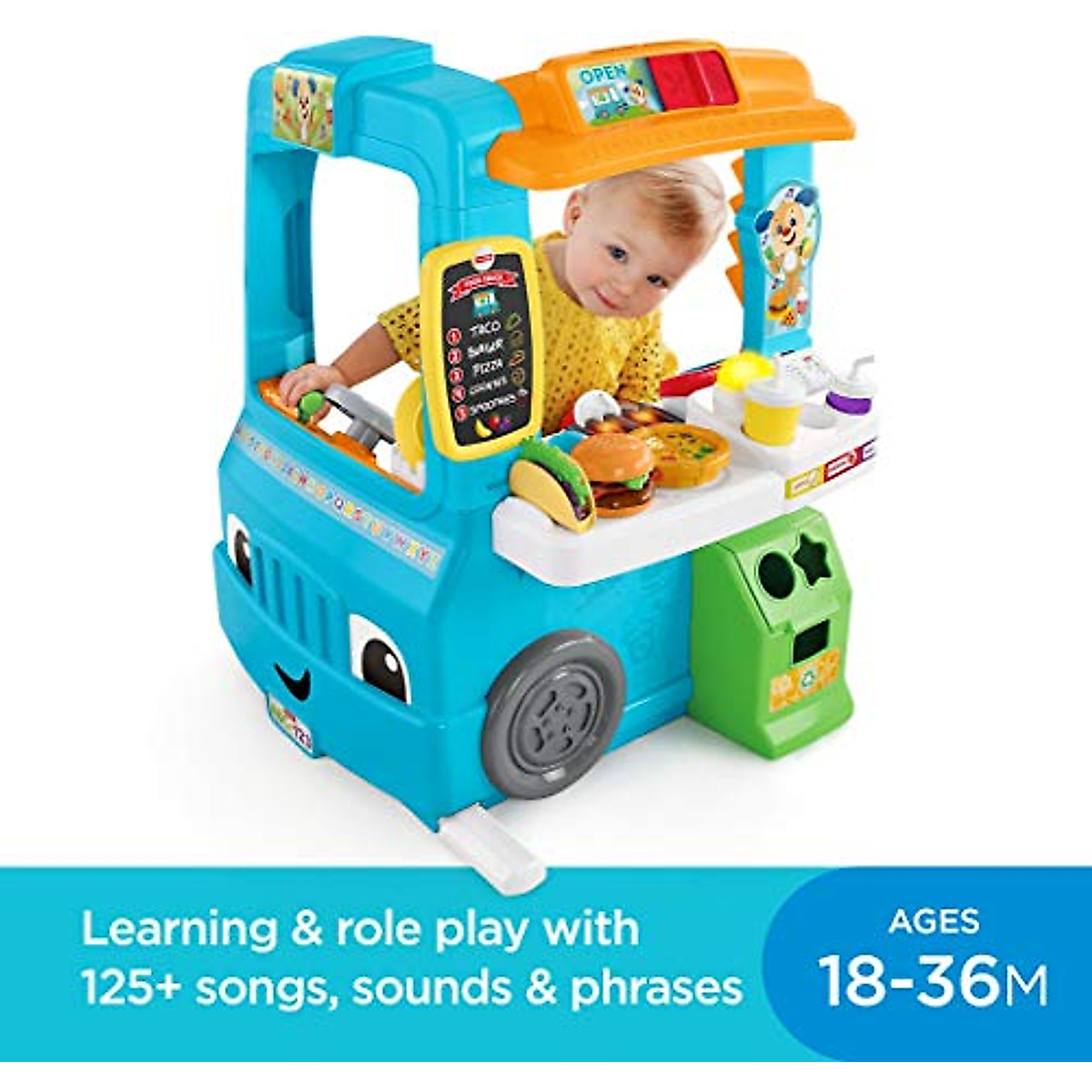 Fisher-Price Laugh & Learn Toddler Learning Toy Servin’ Up Fun Food Truck Electronic Playset With 24 Accessories For Ages 18+ Months