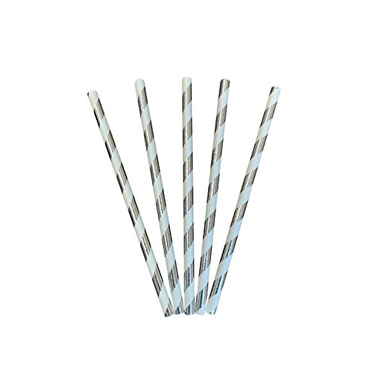 Kingseal FSC Certified Paper Cocktail Straws, Unwrapped, 6mm x 5.75 Inches, Silver Stripe, Biodegradable, Earth Friendly, Bulk Pack - 1 Box of 500 Straws