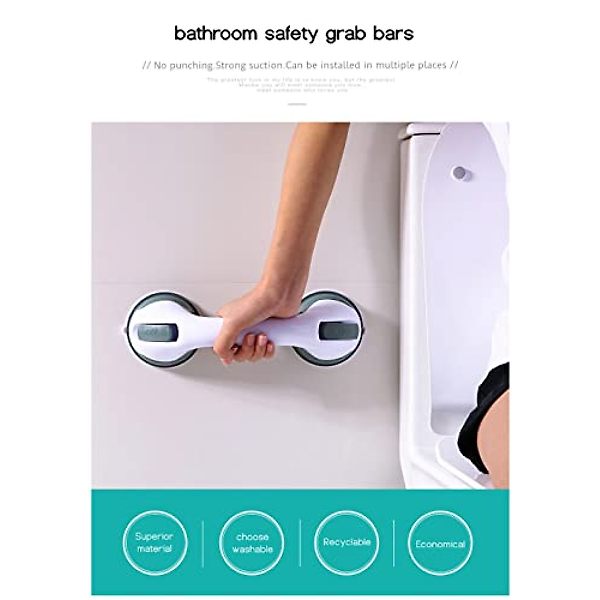 Aladding Shower Handle -12 inch Bathroom Rod, Handles Suction, Grab bar,Over-Blue Lock Safety Suction Cup, Elderly Handle, Auxiliary Supplies（2pcs）, hk-7