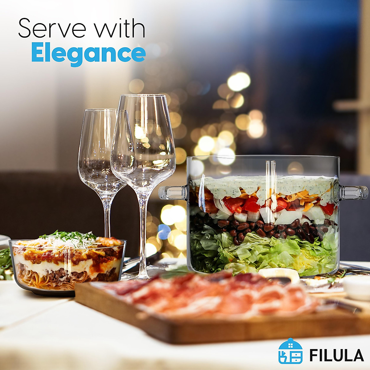 FILULA Glass Pots For Cooking on Stove (64oz/1.9L) with Serving Bowl, in an Elegant Box - Borosilicate Glass Saucepan with Cover for Monitoring Your Cooking – Cook, Serve and More with The Glass Pot