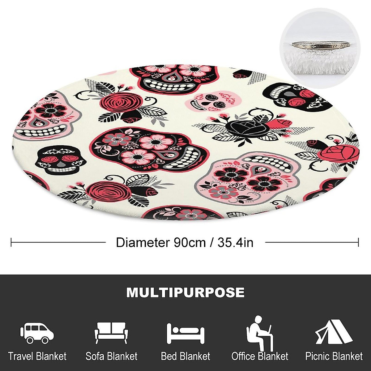LAKIMCT Pink Sugar Skull Flower Round Soft Baby Blankets for Boys Girls, Newborn Blanket for Suitable for Swaddling Sleep Stroller Cover Nursery Blanket, 35 Inch