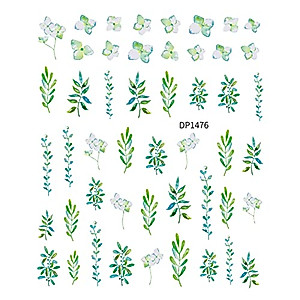 JMEOWIO 6 Sheets Spring Flower Nail Art Stickers Decals Self-Adhesive Pegatinas Uñas Summer Leaves Floral Nail Supplies Nail Art Design Decoration Accessories
