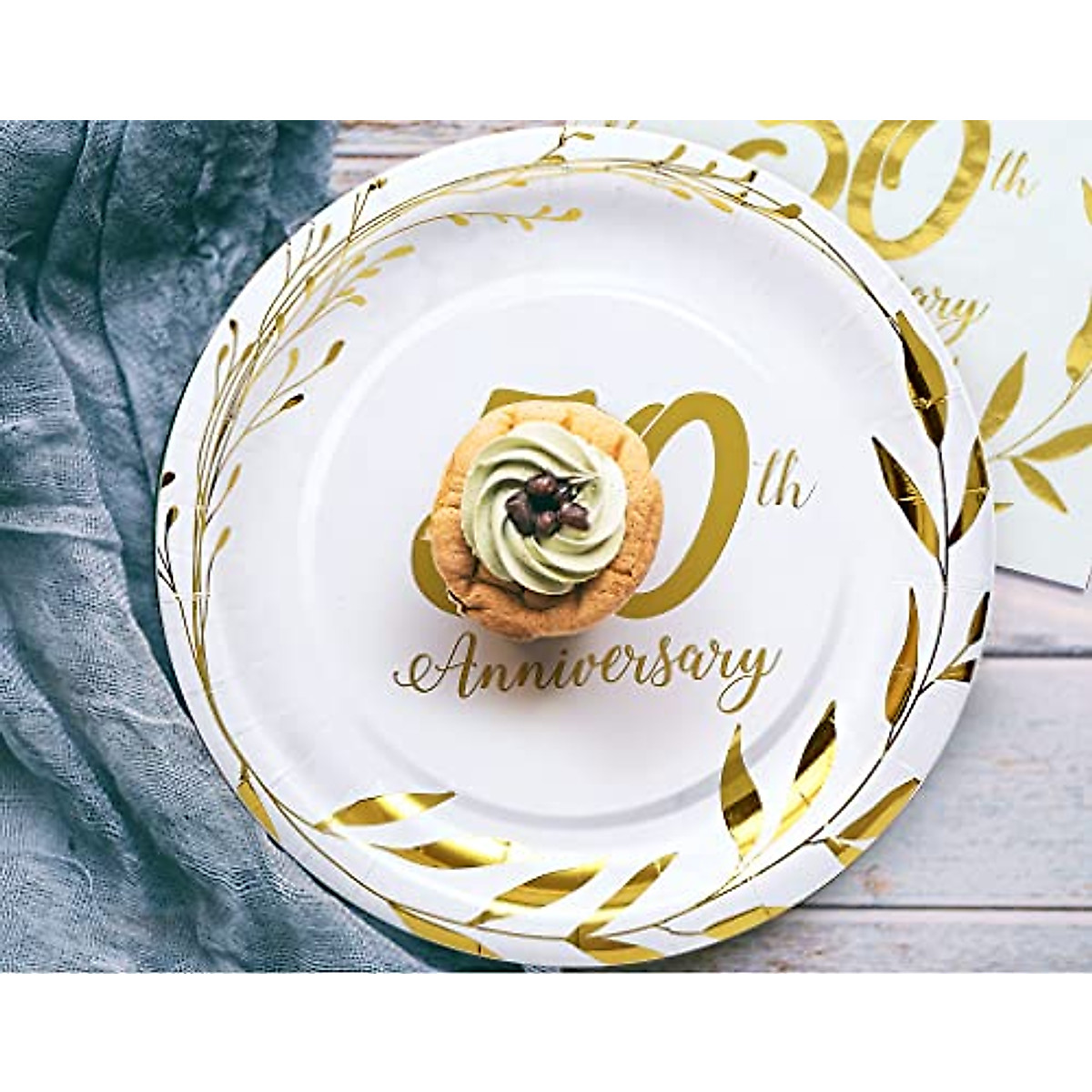 NAIWOXI 50th Anniversary Decorations Tableware - Golden 50th Anniversary Wedding Party Supplies Include Plates, Cups, Napkins, Fifty Years of Love 50th Wedding Anniversary Decorations | Serves 24