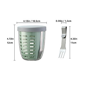 SENARYE Fruit Salad Container, Fruit Cups with Lid, Removable Colander, and Fork, 20oz Fruit and Veggie Storage Containers with Portable, BPA Free, Leak-proof, Easy to Clean, and Reusable (Green)