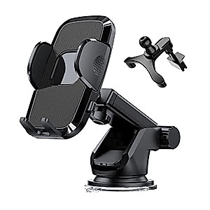 Amiss 3-in-1 Suction Cup Car Phone Mount, Cell Phone Holder for Windshield/Dashboard/Air Vent, Automobile Cradles, Car Interior Accessories, Fit for iPhone 11/12 & Samsung & Android - Black