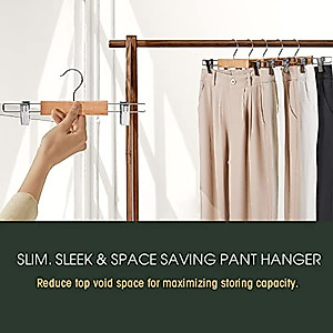 Ulimart Pants Hangers 20Pcs Skirt Hangers for Everyday Use,Wooden Pant Hangers for Adult for Kids,Pants Hangers with Clips Non-Slip,Anti-Rust Hook（Natural