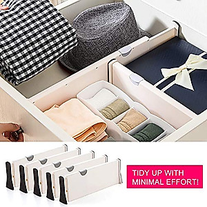 Drawer Dividers Organizer 9 Pack, Adjustable Separators 4" High Expandable from 11-17" for Bedroom, Bathroom, Closet, Clothing, Office, Kitchen Storage, Strong Secure Hold, Foam Ends, Locks in Place