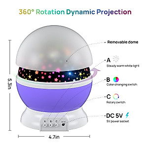 FBLzoo Star Projection lamp rotatable 360-degree Projector Children's Toys Girls Birthday Gift Christmas Gift Bedroom Atmosphere lamp Sleeping Night Light Small Table lamp (Purple)