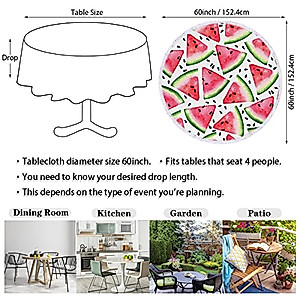 Red Pink Watermelon Round Tablecloth with Lace Trim Spring Summer Tablecloths Polyester Table Cover Waterproof Wipeable Table Cloth Linen for Kitchen, Fits Tables 60 inch Diameter