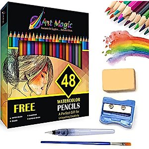 Art Magic Watercolor Pencils, Set of 48 Professional Colored Pencils for Adult and Teens, Premium Art Supplies for Coloring, Blending and Layering