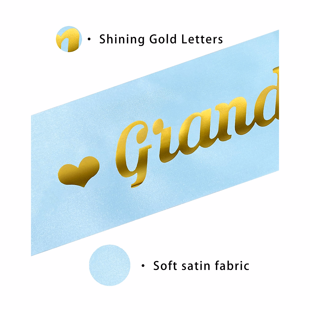 Grandma to be Sash, Light Blue Satin with Gold Font with Heart, Best Baby Shower Decorations Grandmother Gifts, Baby Boy Or Girl Neutral