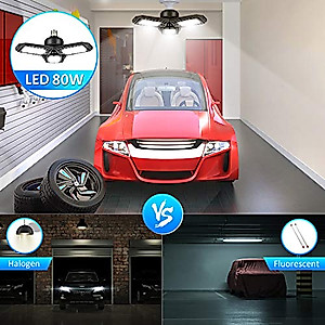 Gyrategirl LED Garage Light, 80W Garage Light 8000LM Deformable Led Shop Lights with 3 Adjustable Wings, Folding Garage Lights Shop Lighting, E26/E27 Panel Lights for Garage/Warehouse/Basement