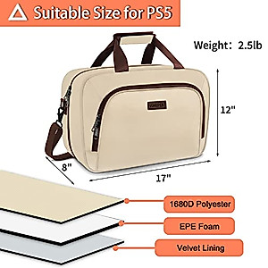 YOREPEK Carrying Case for PS5, Protective Travel Bag for PS 5 Console Controller, Large Capacity Storage Case Compatible with Playstation 5 Games Accessories Disk Digital Edition, Beige