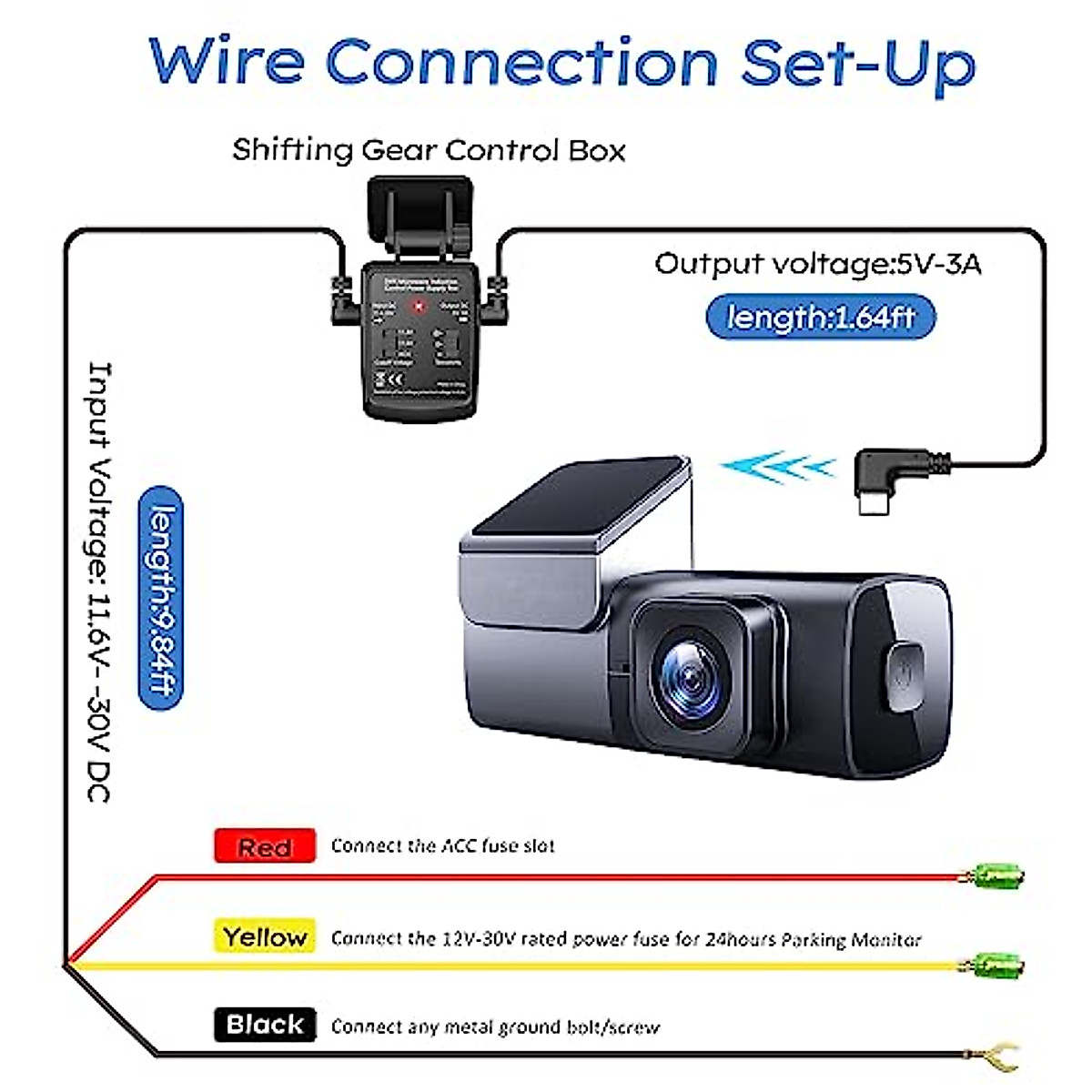 Dash Cam Hardwire Kit USB C Microwave Radar Sensing Dashcam Hardwiring Kit 12V-24V to 5V/3A Dash Camera Adapter Hardwire Charger Cable 11.5ft (Type C USB)