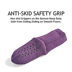 EPEIUS Baby Thermal Socks Toddler Girls Soft Thick Warm Crew Socks with Grip Brushing Inside Non-skid/slip Socks 5 Pair Pack,Black/Blue/Red/Purple/Violet,2-4 Years