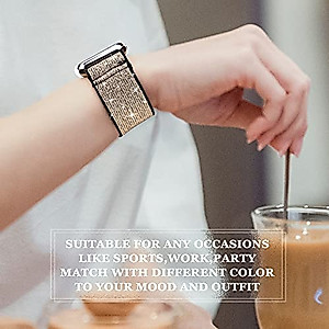 Bling Nylon Stretchy Bands Compatible With Apple Watch Bands 38mm 40mm 41mm For Women Girls, Adjustable Braided Loop Sport Bands For iWatch Series 8 7 6 SE 5 4 3 2 1, 6 Pack Sparkly Shiny Black Pink