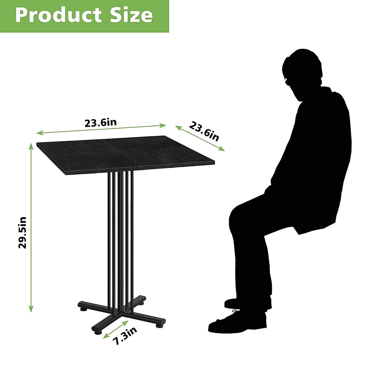 Black Dining Table for 2, Small Kitchen Table with A Table Cover 23.6" Modern Dining Room Table Square Kitchen Table for Small Spaces Dinner Table for Living Room, Sturdy Metal Frame