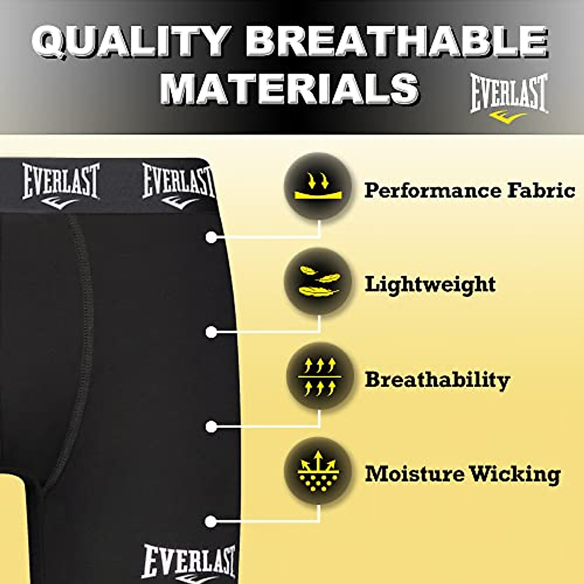 Everlast Performance Boxer Briefs for Men Pack of 6 - Breathable Tagless Mens Boxer Briefs, Moisture Wicking Mens Underwear (Large, Black)