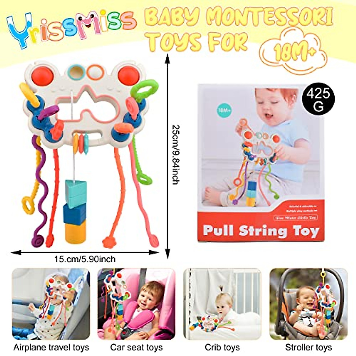 Yrissmiss Montessori Toys for 1+ Year Old Girls Boys,Sensory Toys for Toddlers 1-3 Autistic Children,Pull String Baby Toys 6 to 12 Months,Toddler Toys Age 1-2｜Infant Toys Gifts for 1+ Year Old Girls