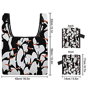 Penguins Pattern Printed Reusable Grocery Bag with Handle Foldable Shopping Tote Bags Portable for Supermarket Camping