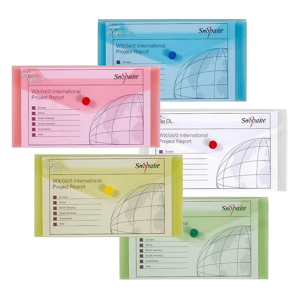 Snopake DL Polyfile Popper Wallet with Press Stud Closure – Classic Assorted [Pack of 5] Ref: 10070