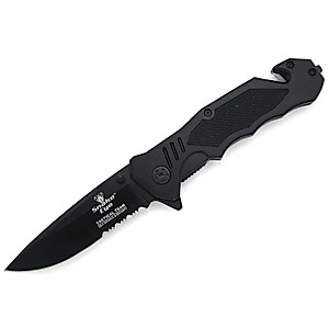 Snake Eye Tactical All Black Rescue Style Spring Assisted Folding Pocket Knife Hunting Camping Fishing Outdoors Razor Sharp Blade (383)