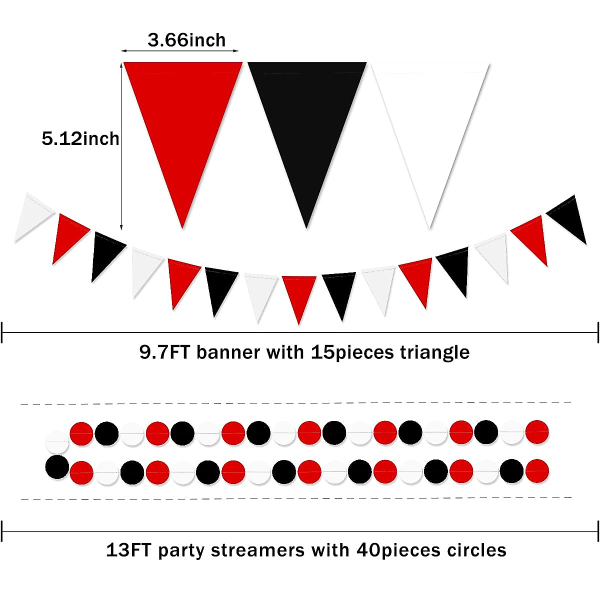 White Red Black Party Decorations - 23pcs Tissue Paper Flowers Pom Poms Tassel Garland Pennant Banner Flags Streamers Birthday Wedding Graduation Bachelorette Classroom Office Hanging Decor