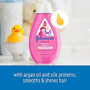 Johnson's Kids Shiny & Soft Tear-Free Kids' Shampoo with Argan Oil & Silk Proteins, Hair Wash Gently Cleanses & Boosts Natural Shine & Softness, Hypoallergenic, Sulfate-Free, 13.6 fl. oz