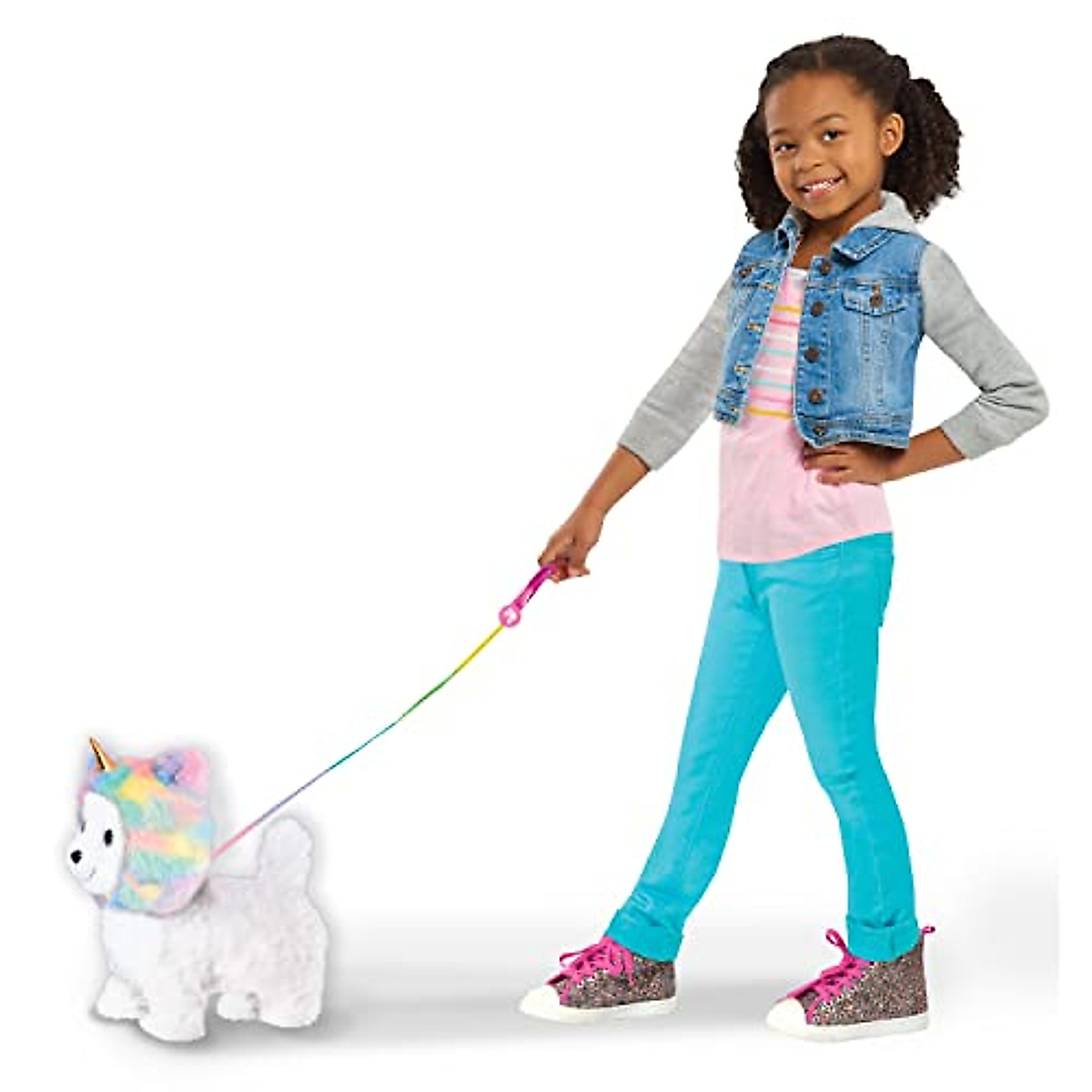 Barbie Walking 10-inch Puppy with Glittering Eyes and Unicorn Hat, Barks and Walks, Kids Toys for Ages 3 Up by Just Play