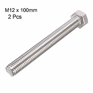 uxcell M12x100mm Hex Bolts 304 Stainless Steel Hexagon Screw Bolt 2pcs