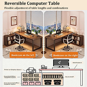 JIXDILO Modern L Shaped Desk with Shelves,Reversible L Shaped Computer Desk,Corner Computer Desk with File Cabinet,Workstation Executive Desk for Home Office(120x80x75cm(47x31x30inch), Wood)