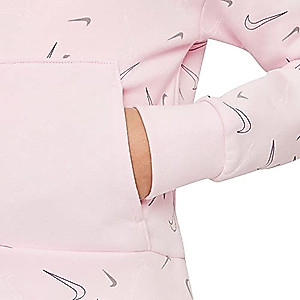 Nike Girl's NSW Fleece Print Hoodie (Little Kids/Big Kids) Pink Foam/White SM (8 Big Kid)