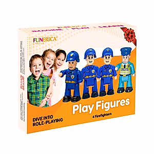 FUNERICA Police Officer Toy Figures- 4 Detailed Policeman & Police Chief - Imaginative Play Police Action Figures for Toddlers & Kids Roleplay - Little People Figurines - Mini Community Helpers