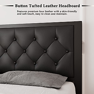 Feonase Full Size Metal Bed Frame with Faux Leather Button Tufted Headboard, Heavy-Duty Platform Bed Frame with 12" Storage, Steel Slats Support, No Box Spring Needed, Noise Free, Black
