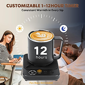 Coffee Mug Warmer - 36W Mug Warmer for Desk with Temperature Display, 1-12H Timer & 6 Temperature Settings, Fast Heating, Auto Shut Off, Smart Coffee Cup Warmer for Beverage, Coffee, Tea, Milk (Black)