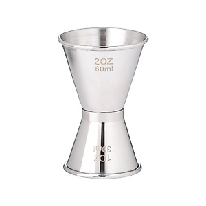 Thirsty Rhino Duo, Double Sided Stainless Steel Cocktail Jigger, 1 Ounce, 2 Ounce, Brushed Silver (Set of 1)