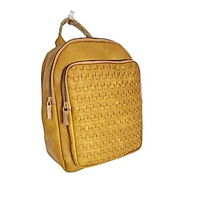 Woven Vegan Leather Backpack LeMiel Purse (Honey Yellow)