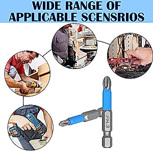 Magnetic Phillips Screwdriver Bit Set 7PCS PH2 Alloy Steel Anti-Slip Long Drill Bits, 12 PCS PH1 PH2 PH3 PZ1 PZ2 PZ3 1/4 Inch Hex Shank Cross Single 2 Inch Length for Impact Driver Power Tool