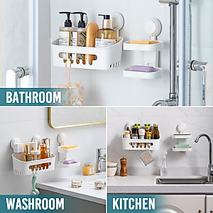 TAILI Shower Caddy Suction Cup Storage Basket + Double Layer Soap Dish, DIY Drill-Free Removable Shower Accessories Kitchen Bathroom Bedroom Organizer Set